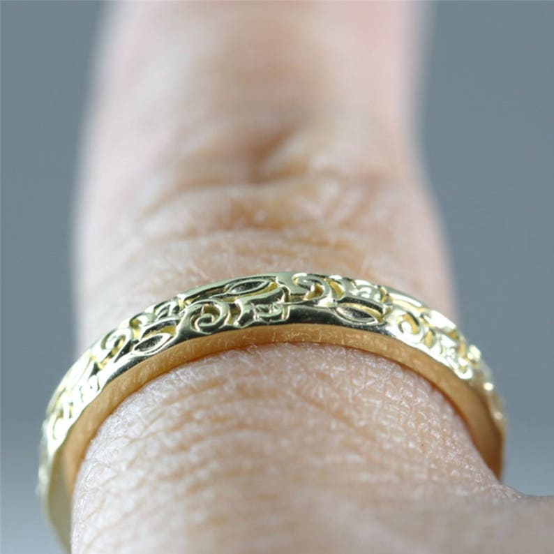 14K Yellow Gold Wedding Band Design Band Stacking Ring | Etsy