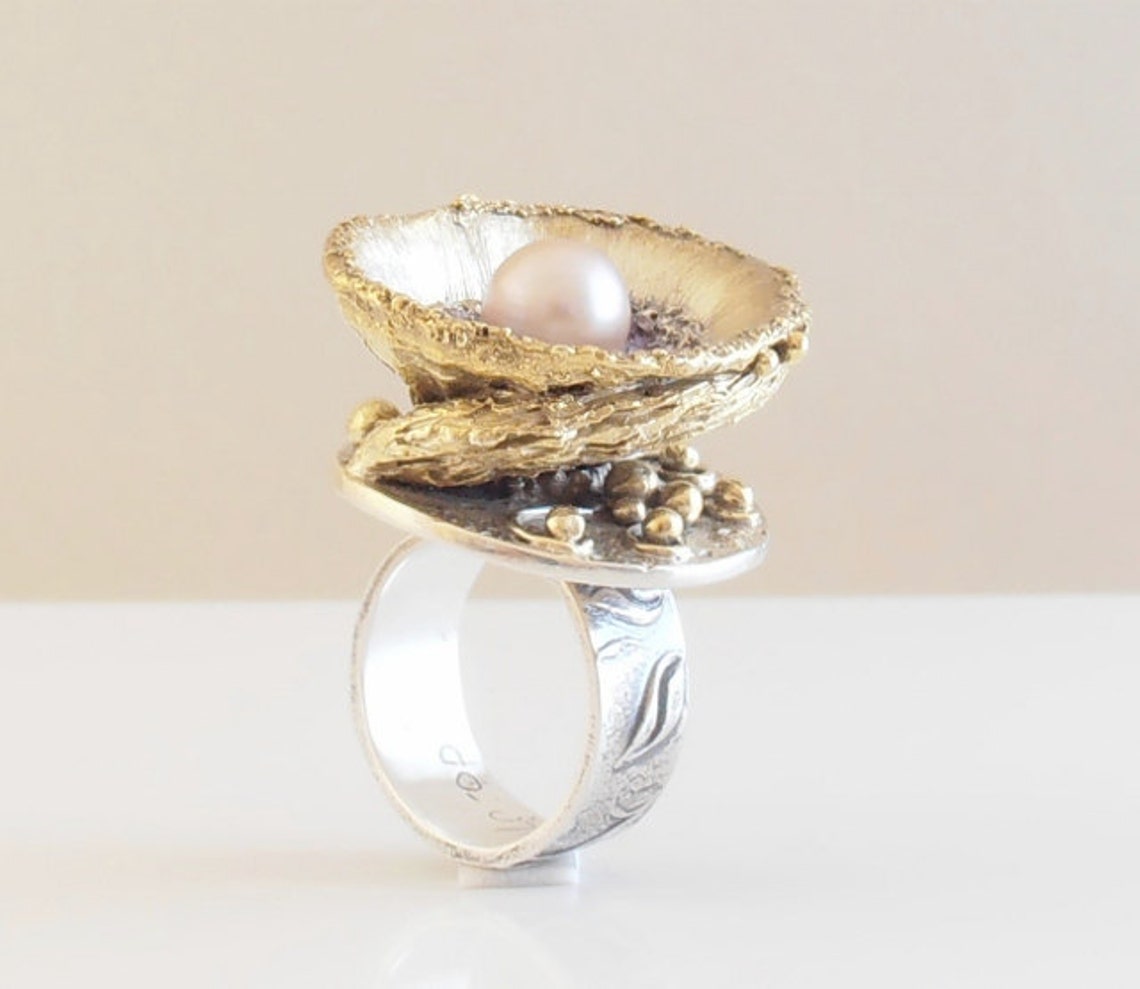 Large Statement Ring Cocktail Ring Unique Ring Extra Large Pearl Ring ...