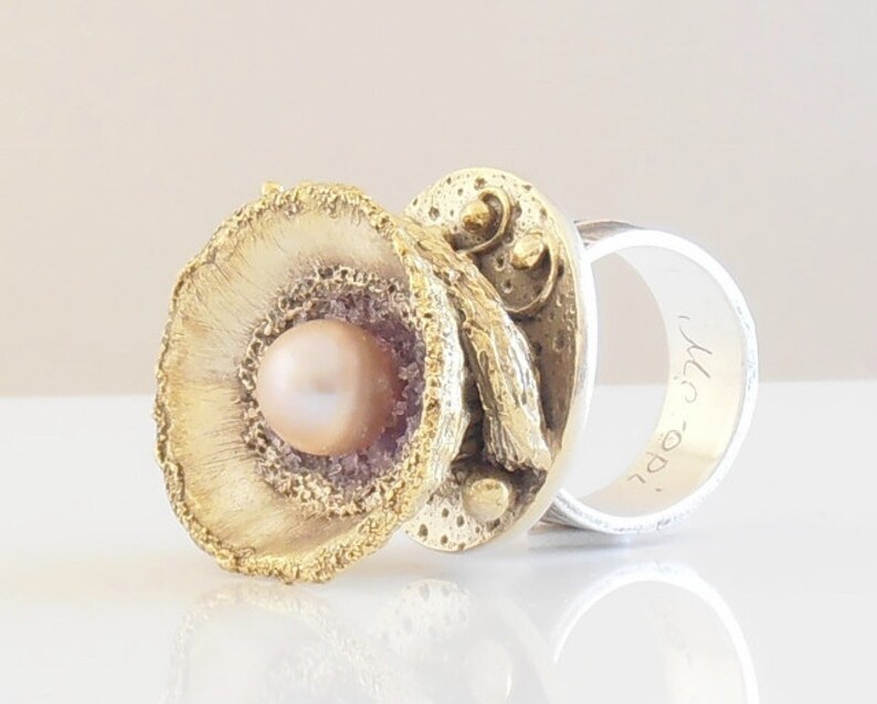 Large Statement Ring Cocktail Ring Unique Ring Extra Large Pearl Ring ...