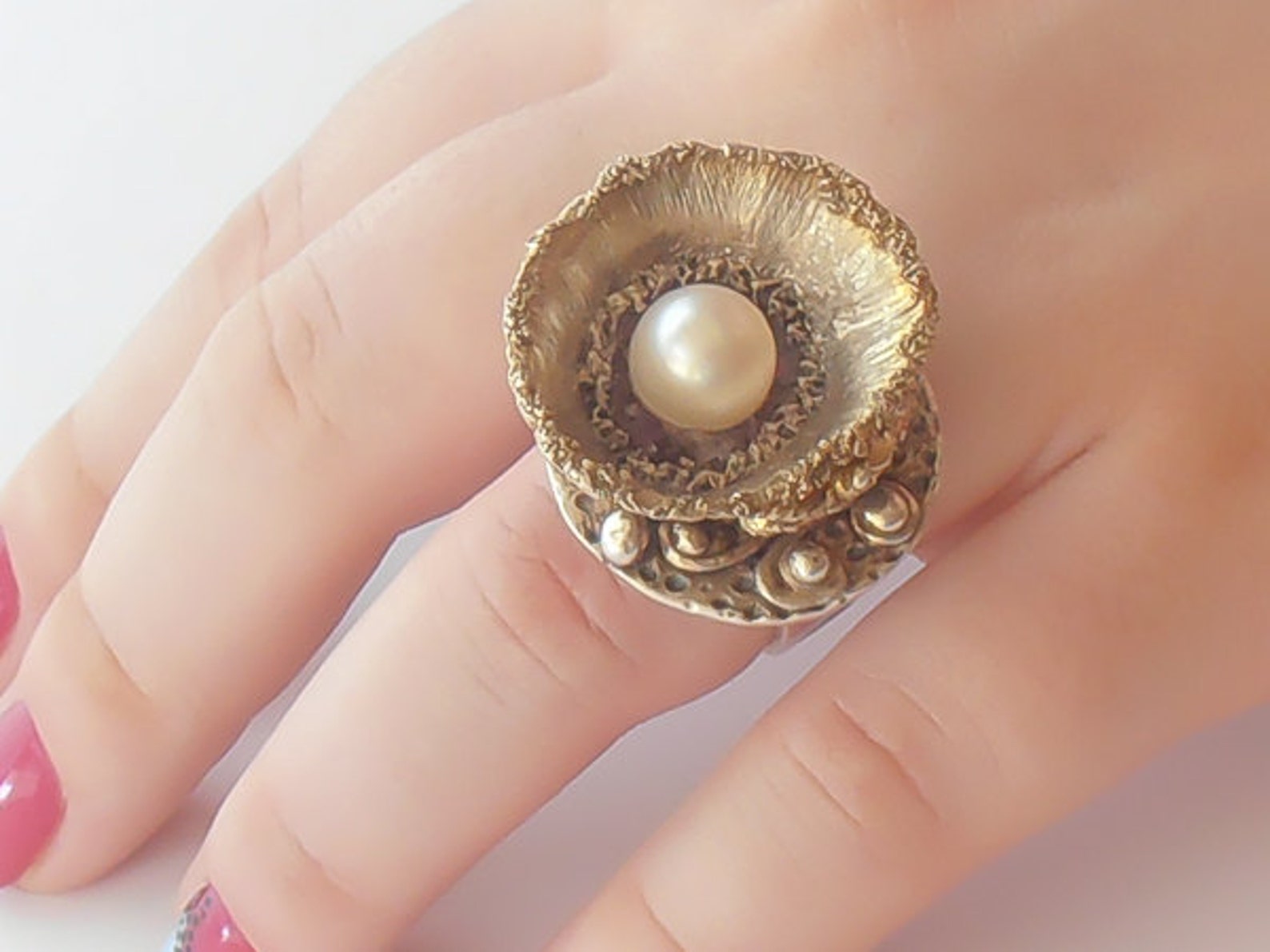 Large Statement Ring Cocktail Ring Unique Ring Extra Large Pearl Ring ...