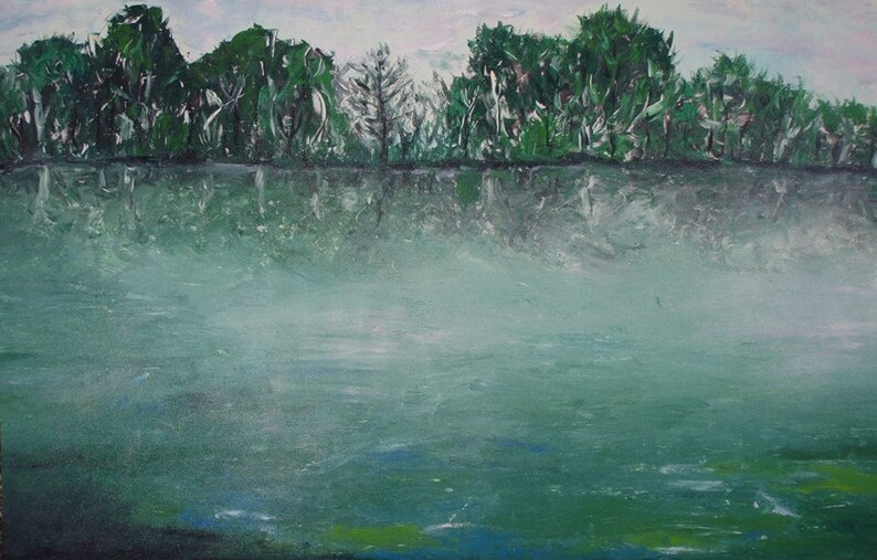 GREEN LAKE - Original Acrylic Landscape Art, Size: 22,5" X 38,3" (58 X ...
