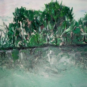 GREEN LAKE - Original Acrylic Landscape Art, Size: 22,5" X 38,3" (58 X ...