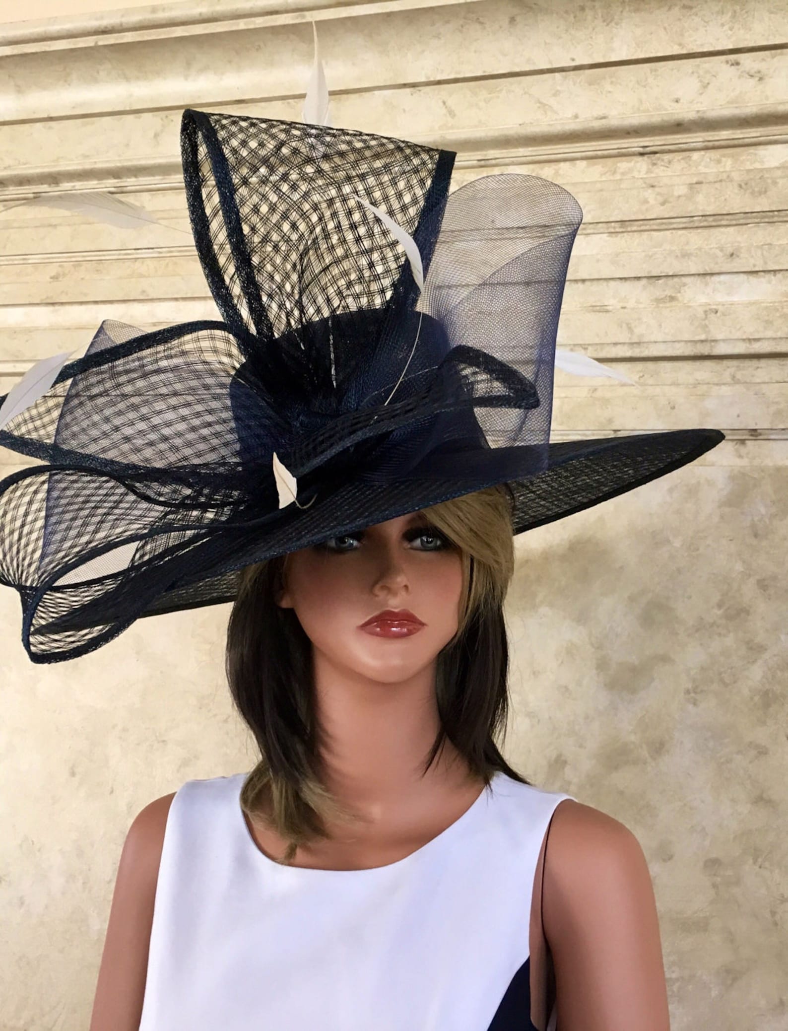 2017 Collection.navy Blue Wide Brim Hat Fashion Hat Derby - Etsy