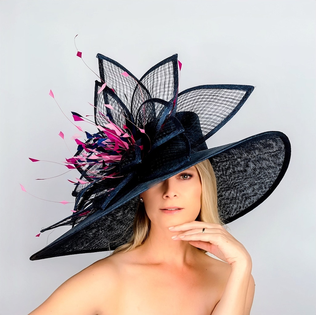 READY TO SHIP! Kentucky Derby Oversized Hat. Navy Pink Large Hat. Derby ...