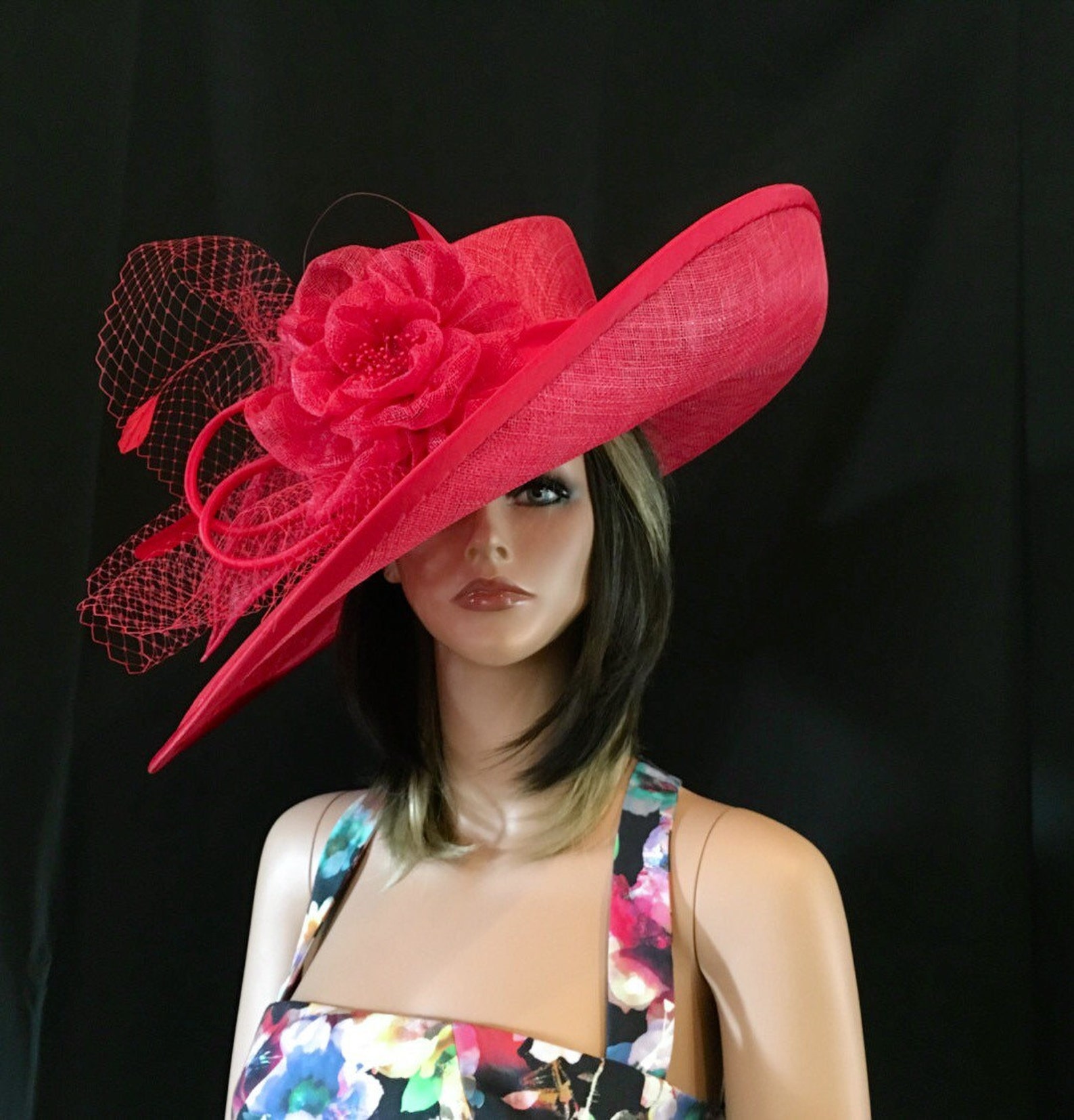 Red Wide Brim Hat, 2017 Collection! Fashion Hat, Kentucky Derby Hat ...