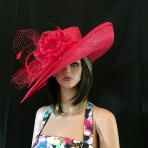 Red Wide Brim Hat, 2017 Collection! Fashion Hat, Kentucky Derby Hat ...