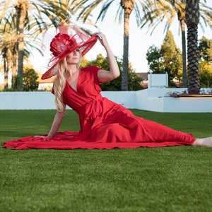 Large Red Kentucky Derby Hat Red Hat. Derby Hat. Designer Hat. Fashion ...