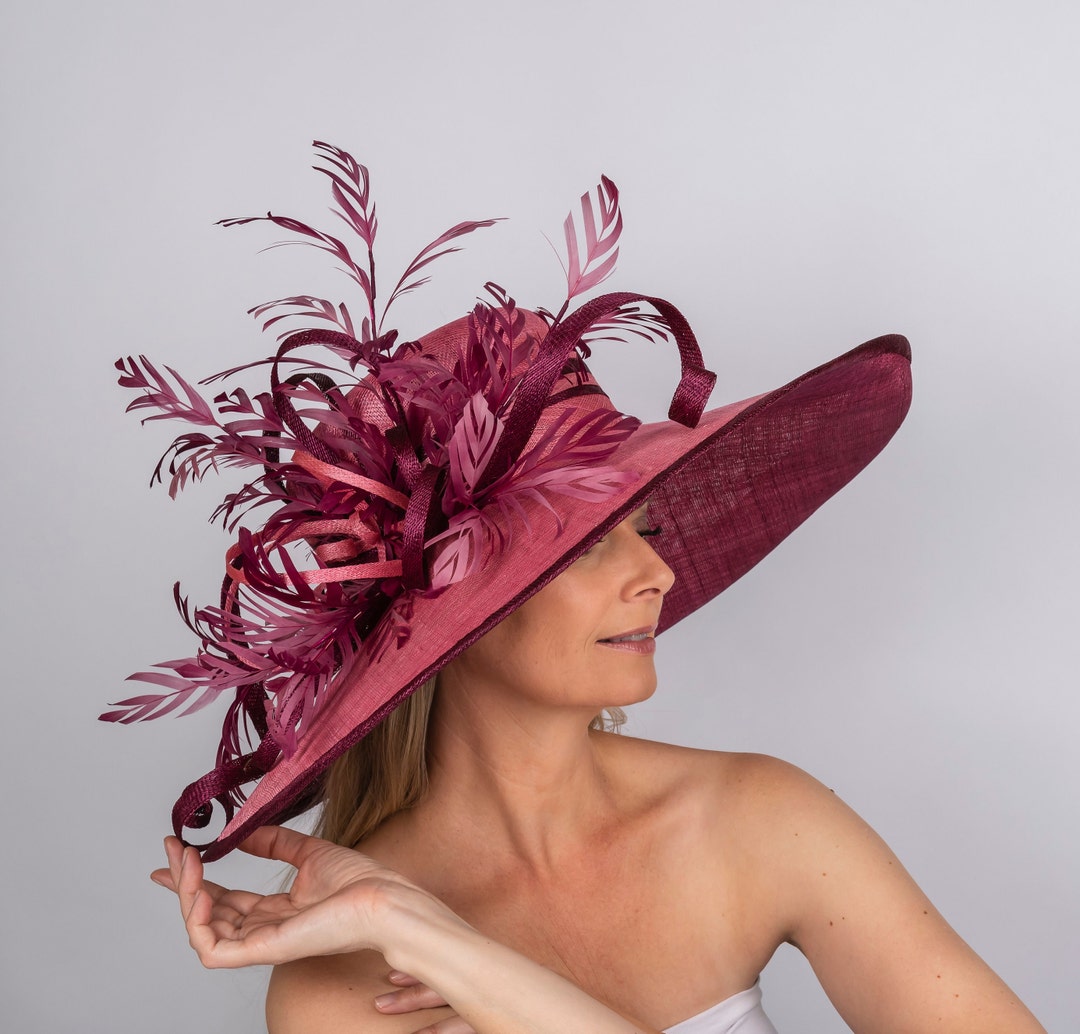 READY FOR SHIPPING. Burgundy Kentucky Derby Hat. Pink Hat. Designer Hat ...