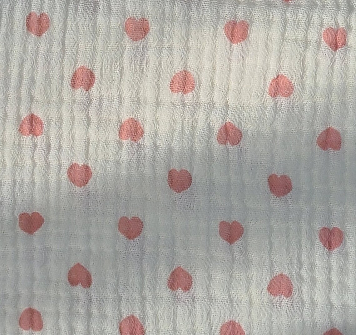 Pink Wrinkled Cotton Double Gauze, Soft Gauze Check, Heart, Polka Dots ...
