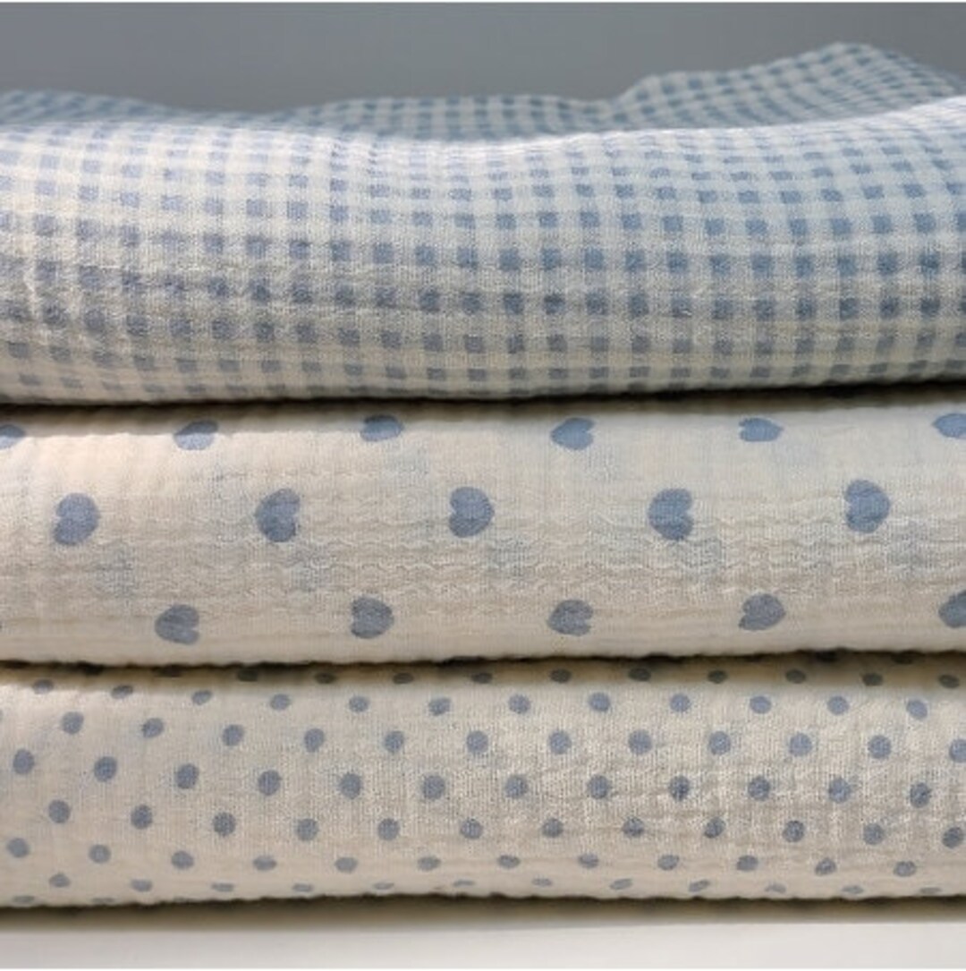 Sky Wrinkled Cotton Double Gauze, Soft Gauze Check, Heart, Polka Dots ...
