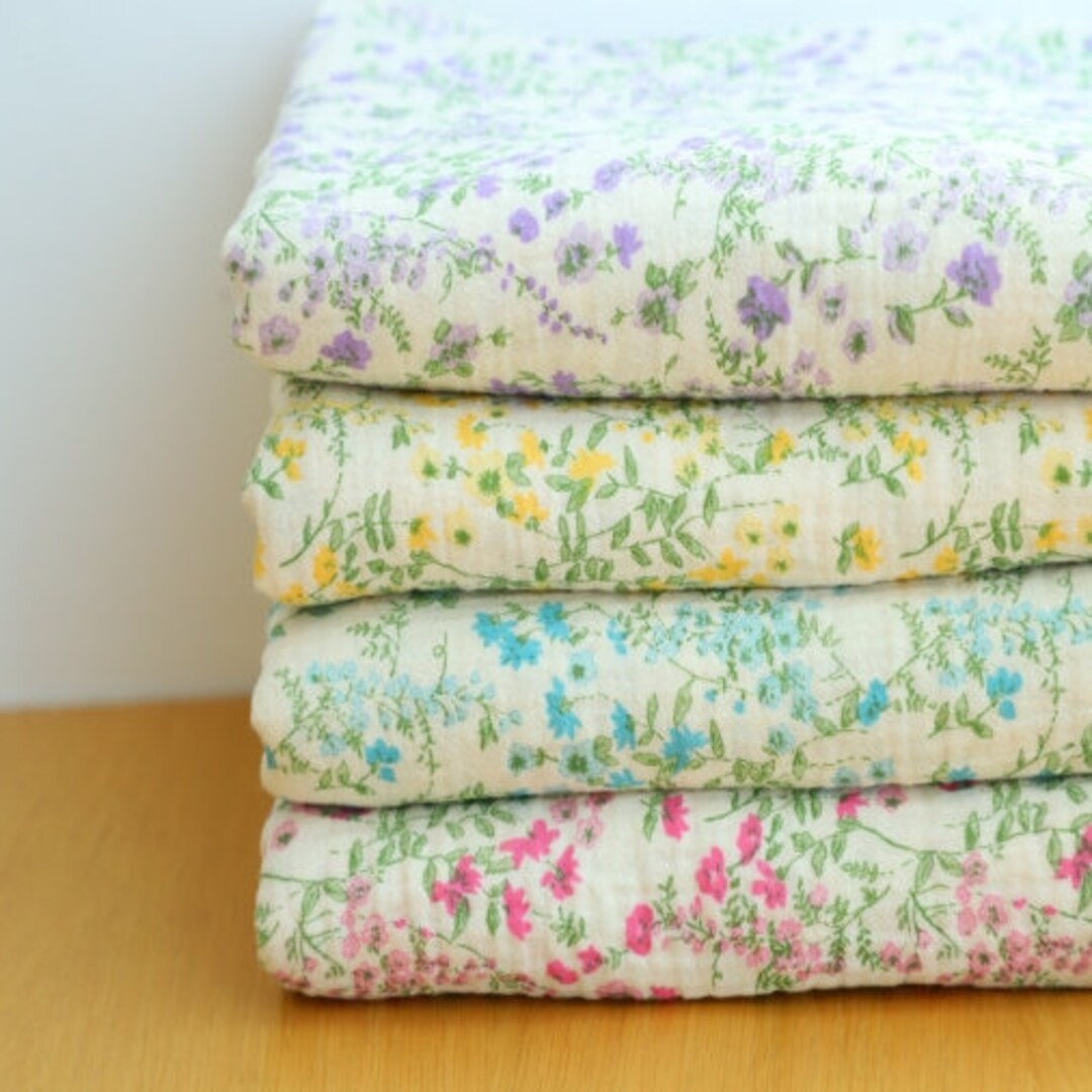Wild Flowers Crinkle Double Gauze Fabric, Muslin Gauze, Flowers Cotton ...