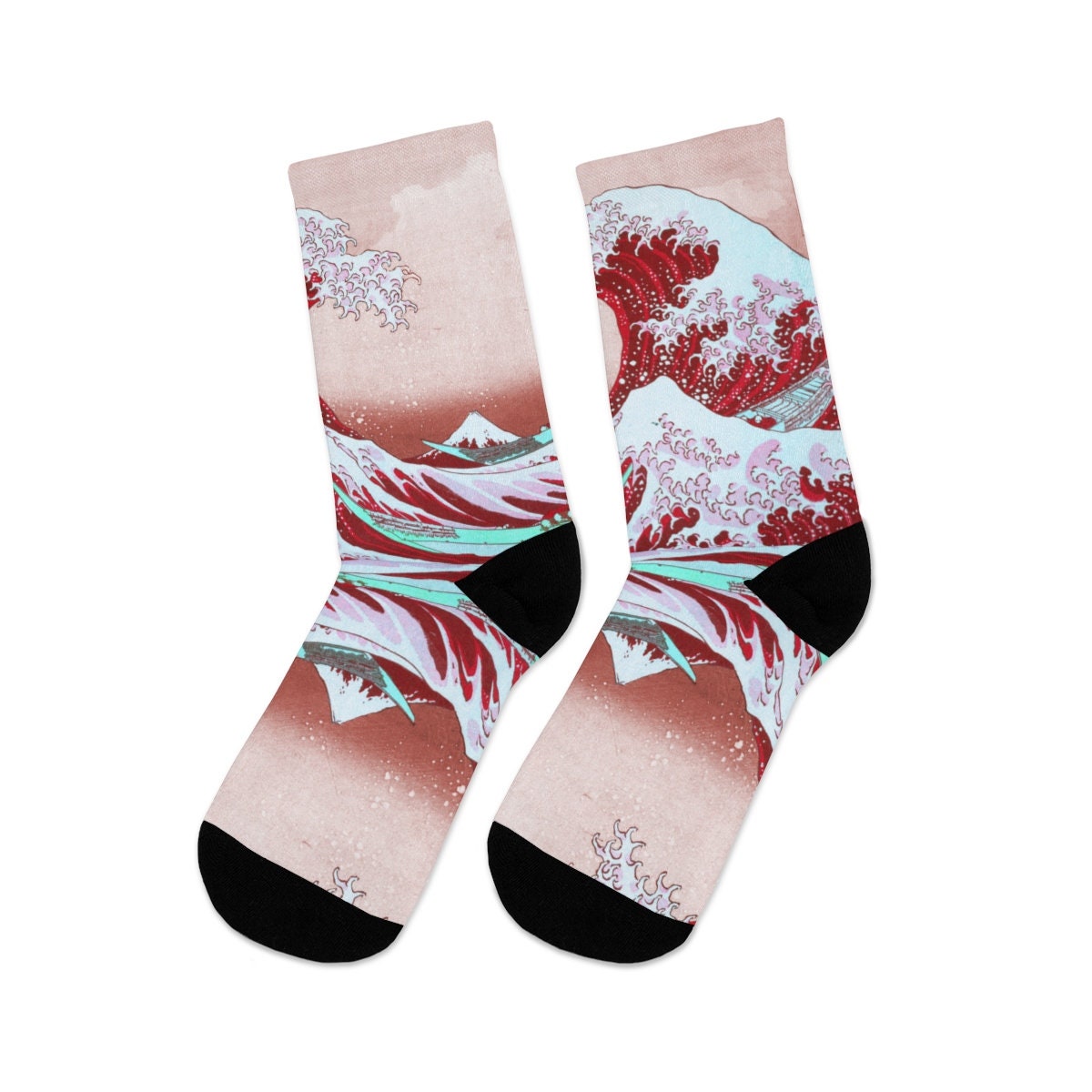 Blush Pink Pastel Crew Socks- the Great Wave off Kanagawa | Japanese ...