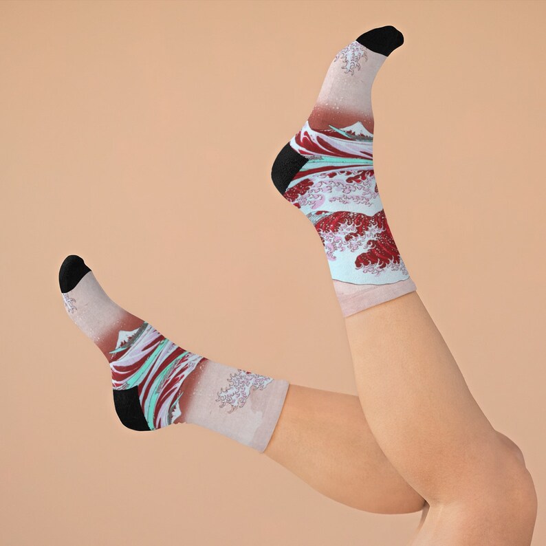 Blush Pink Pastel Crew Socks- the Great Wave off Kanagawa | Japanese ...