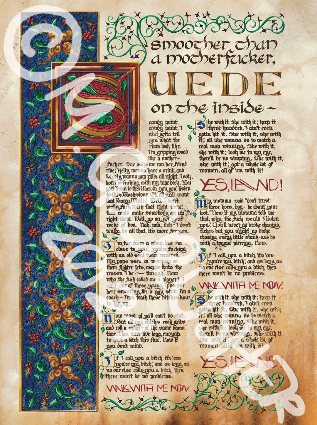 Anderson .paak Poster | Suede | Lyrics | Illuminated Calligraphy ...