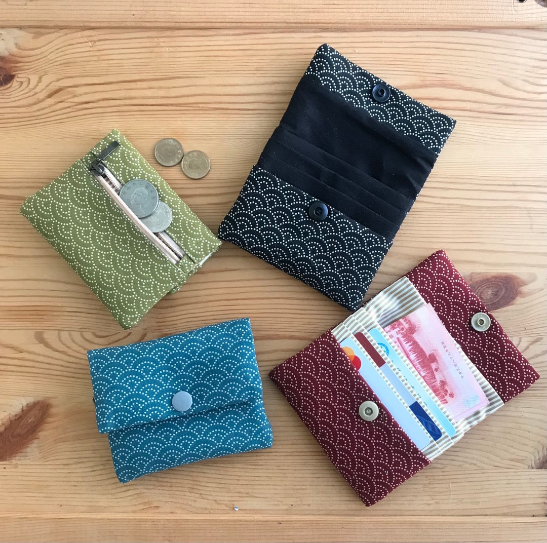 Japanese Fabric / Wave Print / Fabric Wallet / Pocket Wallet / Card ...