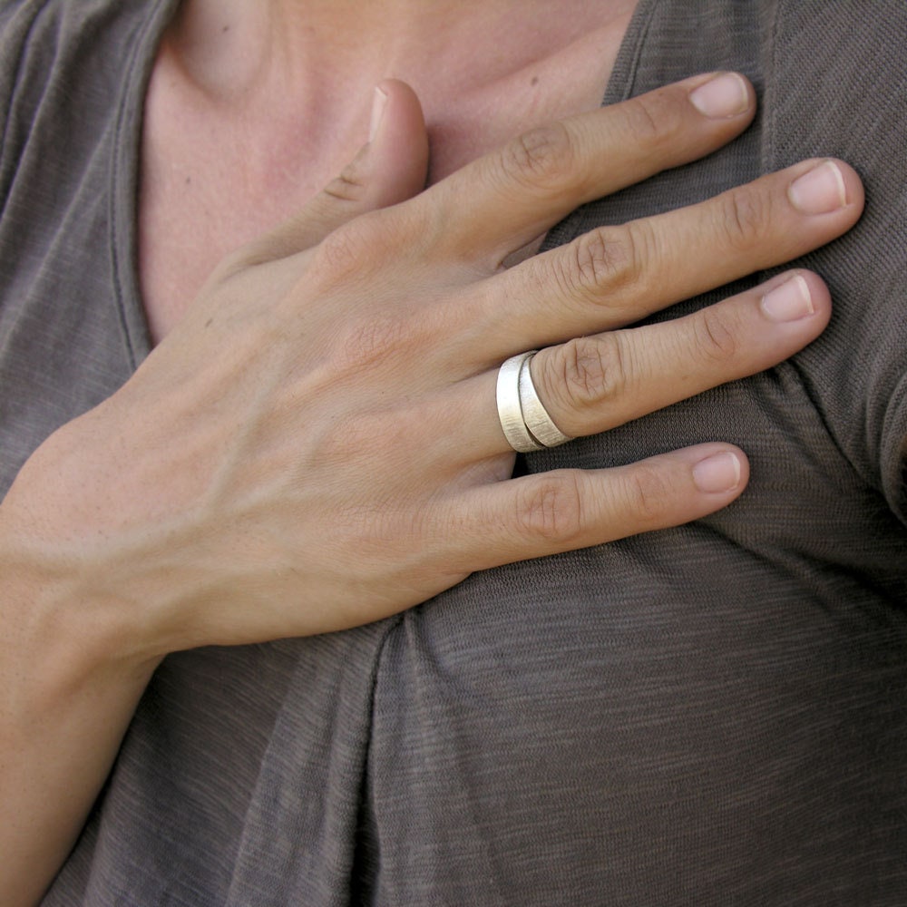 Sterling Silver Double Band Ring: Unisex Textured Wide Ring - Etsy