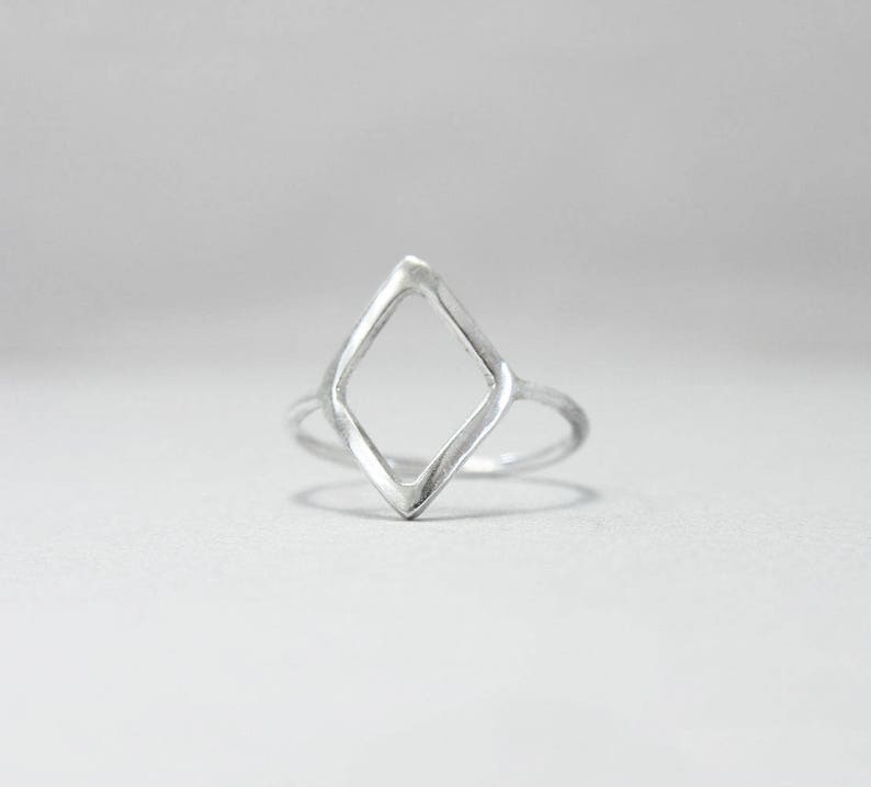 Rhombus Ring Hollow Sterling Silver Minimalist - Etsy