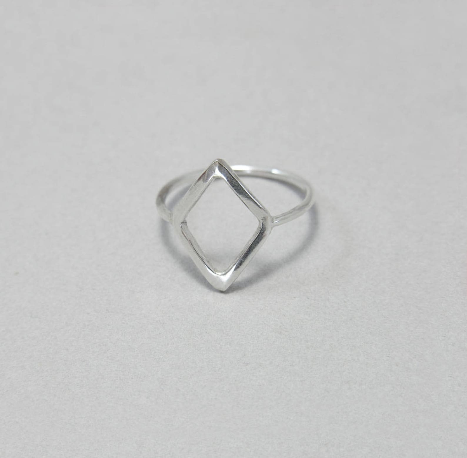 Rhombus Ring Hollow Sterling Silver Minimalist - Etsy