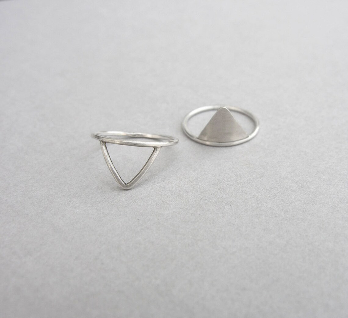 Triangle Ring Set Dainty Sterling Silver Spike Geometric - Etsy