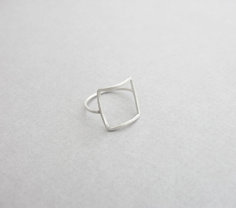 Open Square Ring Sterling Silver Geometric Ring Dainty - Etsy