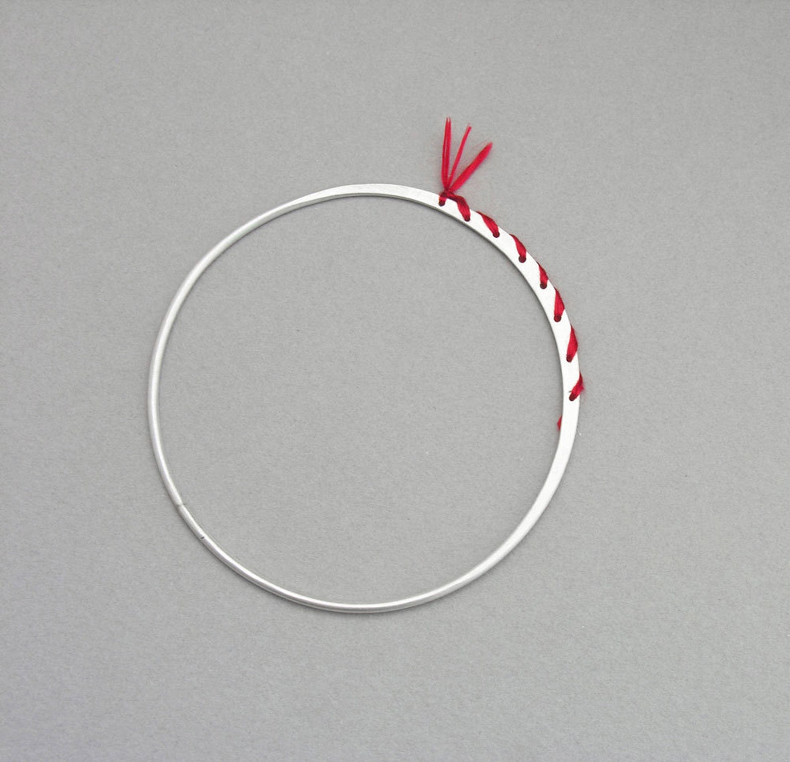 Silver Bangle With Red Silk Sterling Silver Cuff With Tassel - Etsy