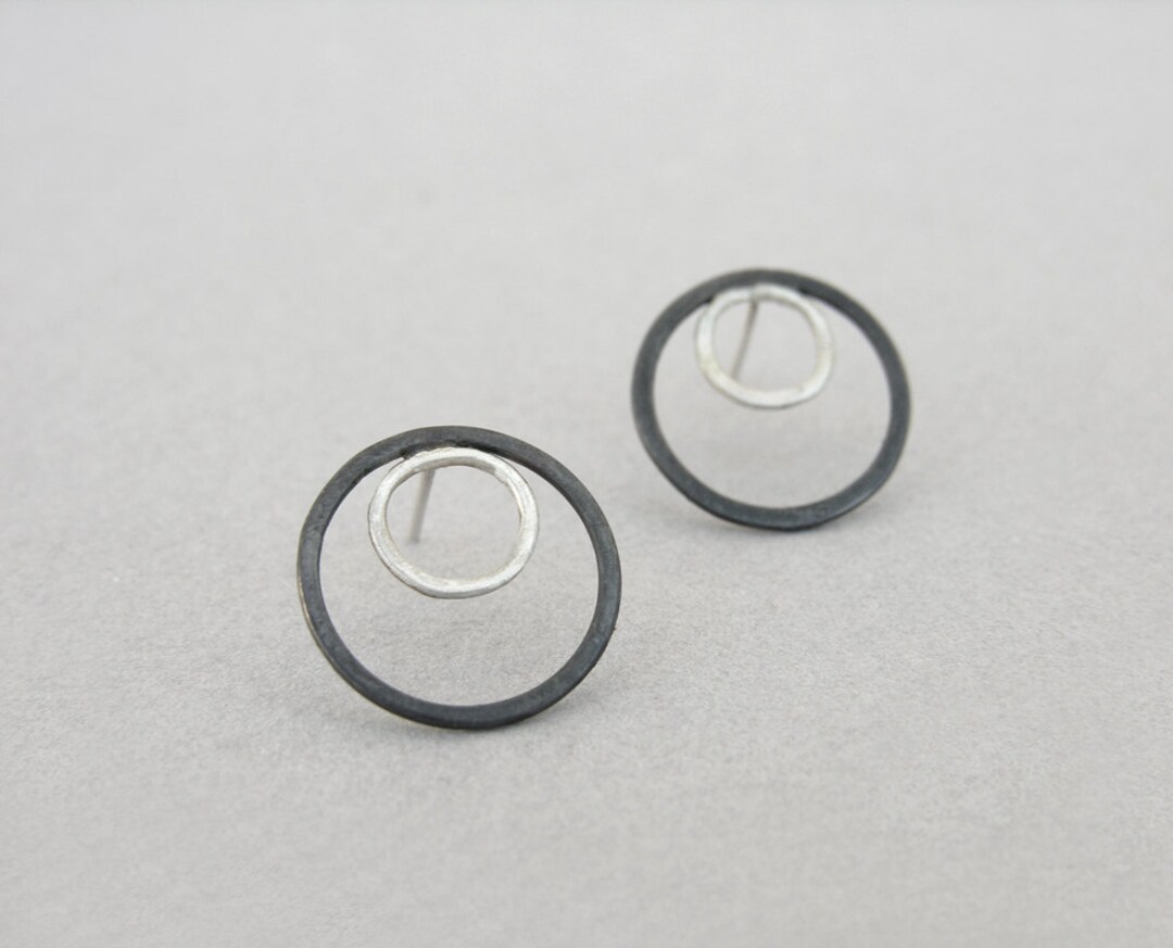 Circle in a Circle Earrings, Sterling Silver, Two Circles Post Earrings ...