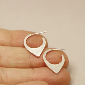 Small Hoops, Sterling Silver, Geometric, Unisex, Fin Hoops, Minimalist ...