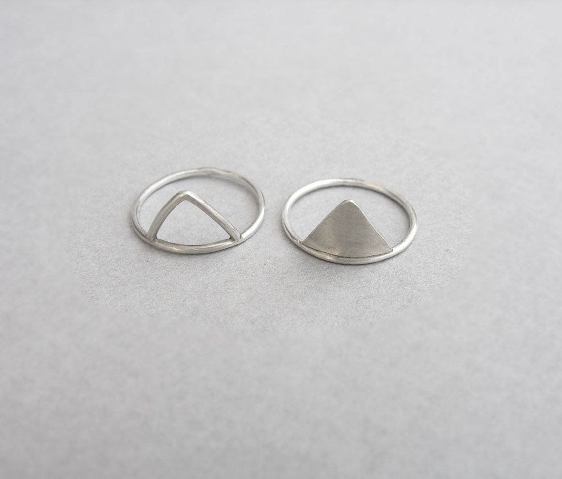 Triangle Ring Set Dainty Sterling Silver Spike Geometric - Etsy
