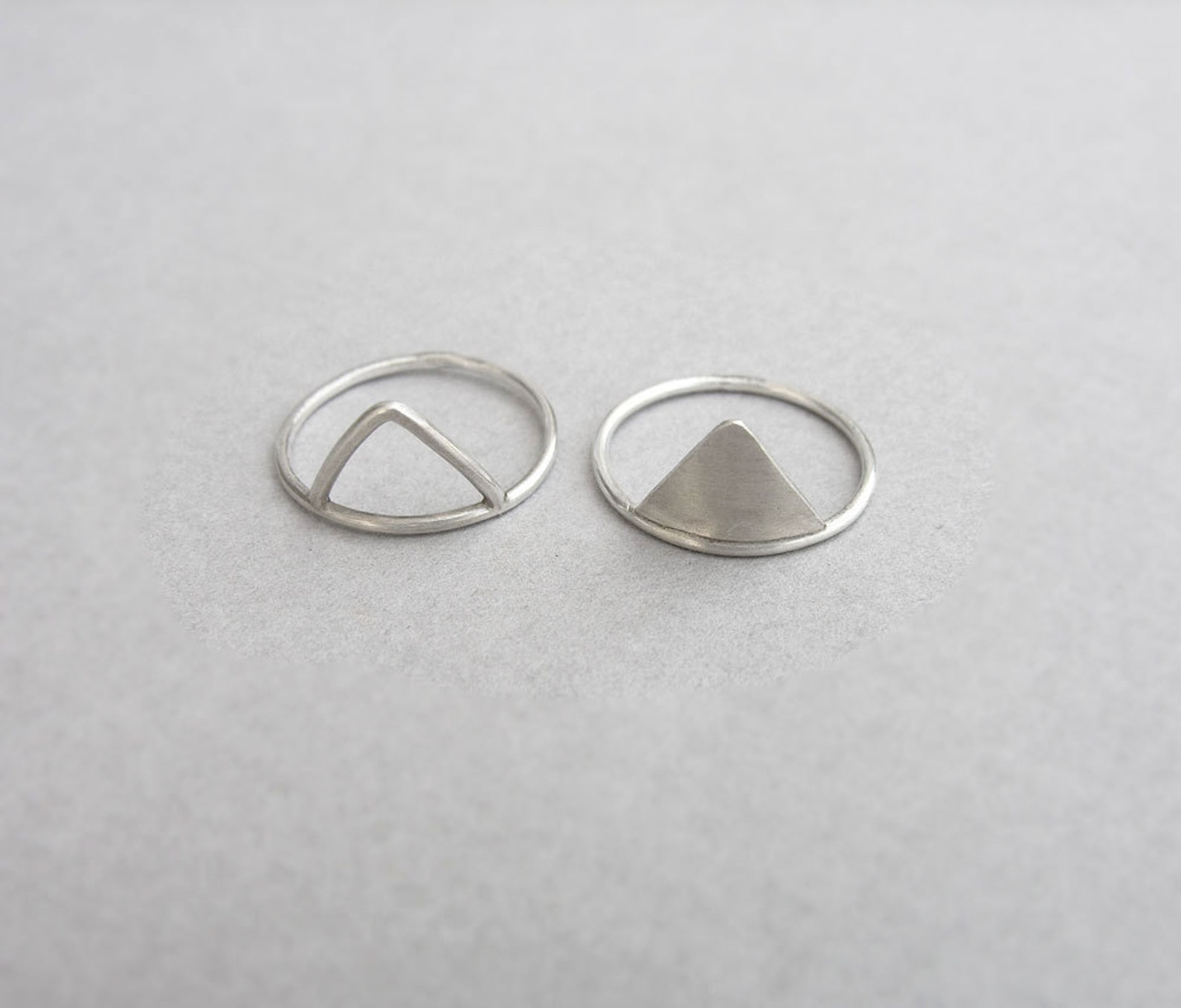 Triangle Ring Set Dainty Sterling Silver Spike Geometric - Etsy