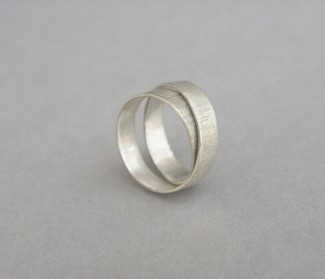 Double Band Ring Sterling Silver Wide Ring Minimalist | Etsy