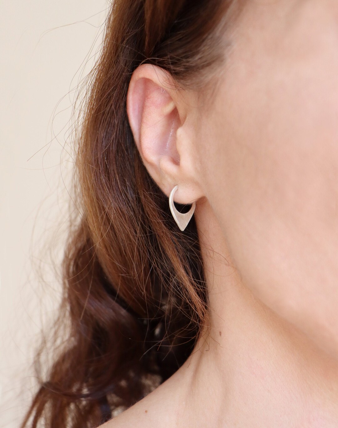 Small Hoops, Sterling Silver, Geometric, Unisex, Fin Hoops, Minimalist ...