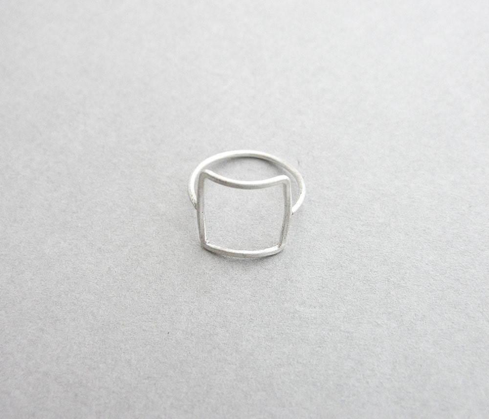 Open Square Ring Sterling Silver Geometric Ring Dainty - Etsy