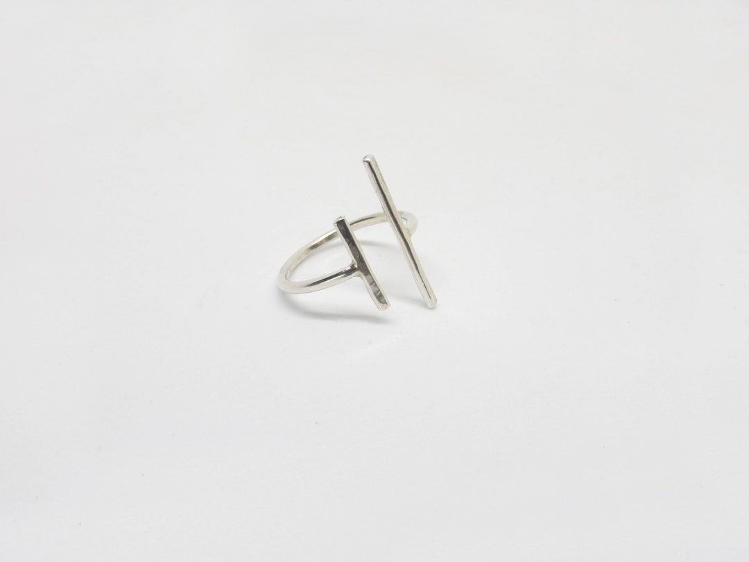 Parallel Bars Ring, Sterling Silver Ring, Modern T Ring, Geometric ...