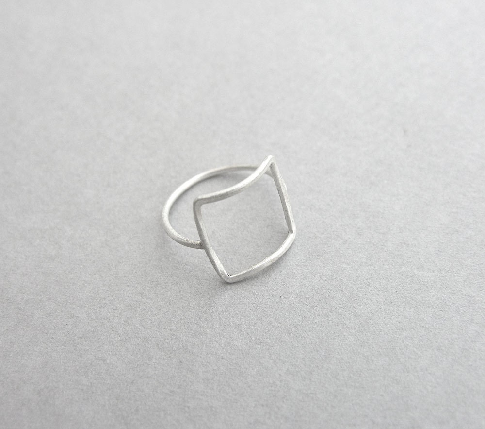 Open Square Ring Sterling Silver Geometric Ring Dainty - Etsy