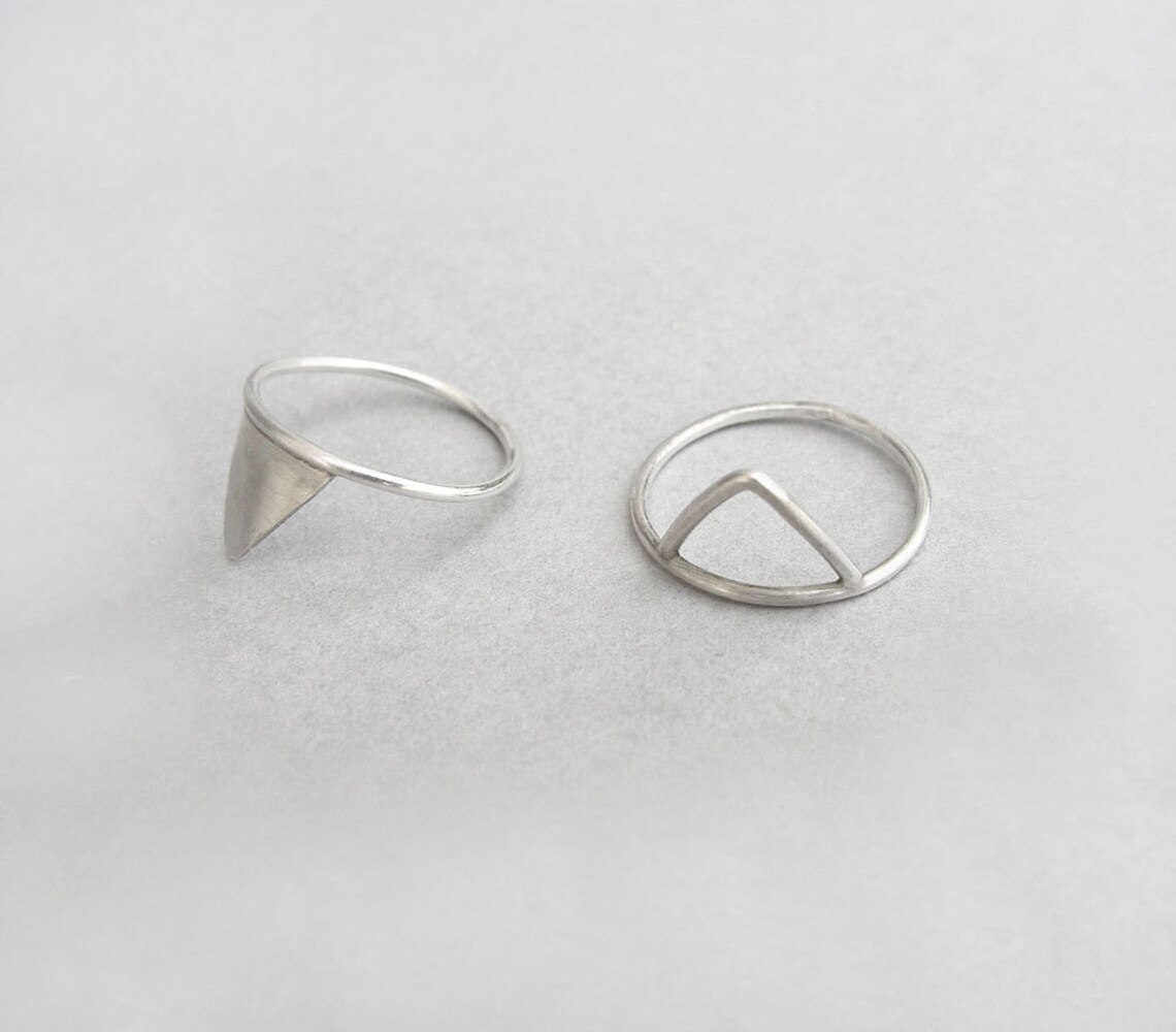 Triangle Ring Set Dainty Sterling Silver Spike Geometric - Etsy