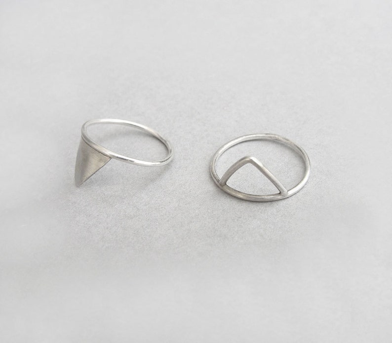 Triangle Ring Set Dainty Sterling Silver Spike Geometric - Etsy