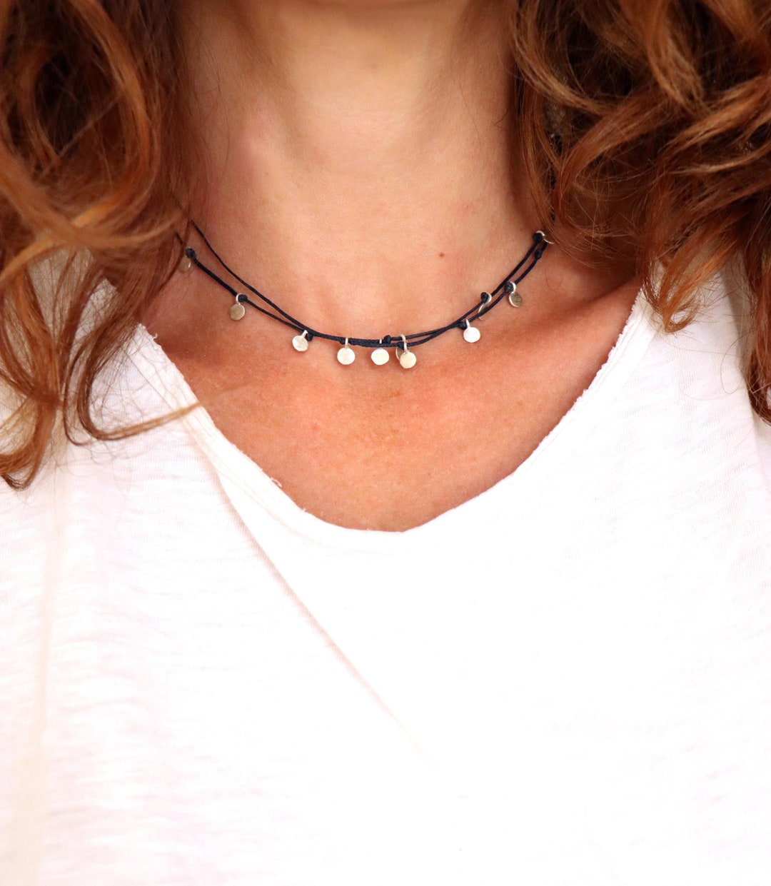 Silver Coin Necklace, Dot, Multi Disc Minimalist, Geometrical, Long ...