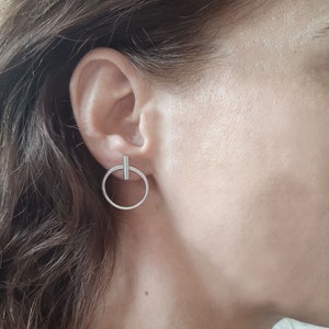 Ear Jacket, Open Circle and Bar, Front Back Earrings, Sterling Silver ...