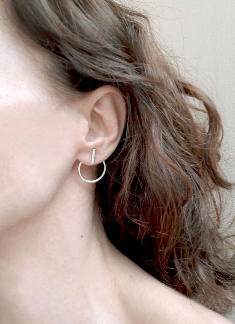 Ear Jacket Open Circle and Bar Front Back Earrings Sterling | Etsy