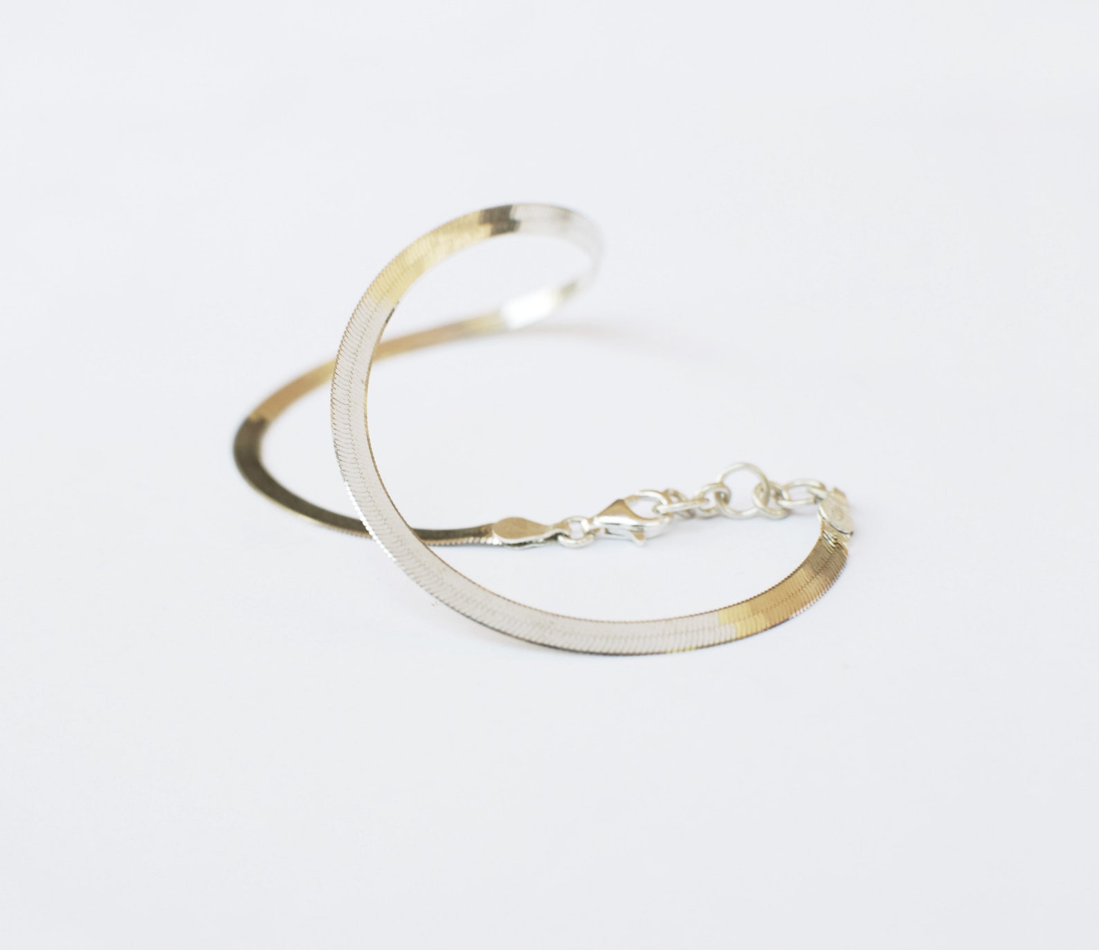 Flat Snake Chain Anklet, Sterling Silver Herringbone Ankle Bracelet ...