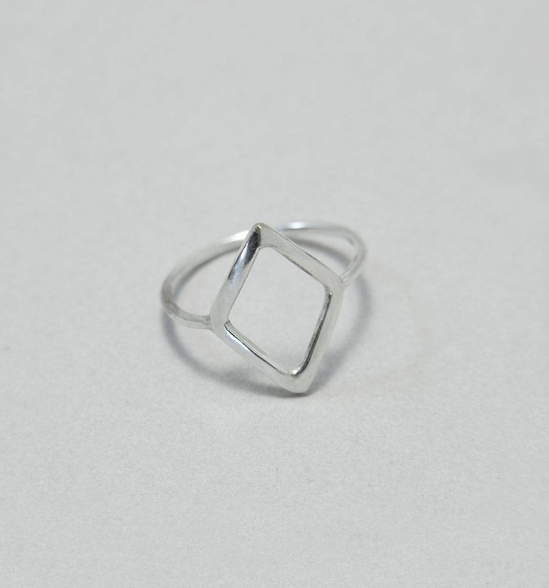 Rhombus Ring Hollow Sterling Silver Minimalist - Etsy