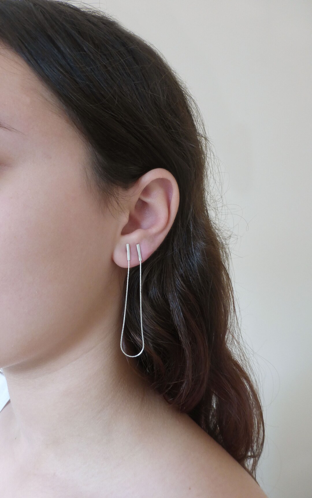 Chain Earrings, Double Piercing Earring, Sterling Silver, Minimalist ...