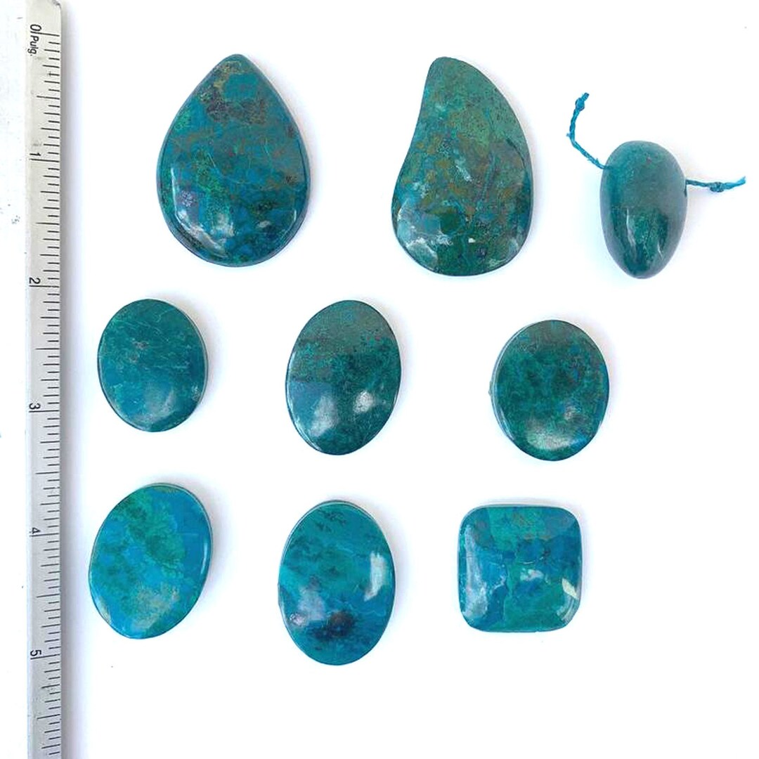 Lot of 9 Large Chrysocolla Grooved Cabochons for Macramé Jewelry ...