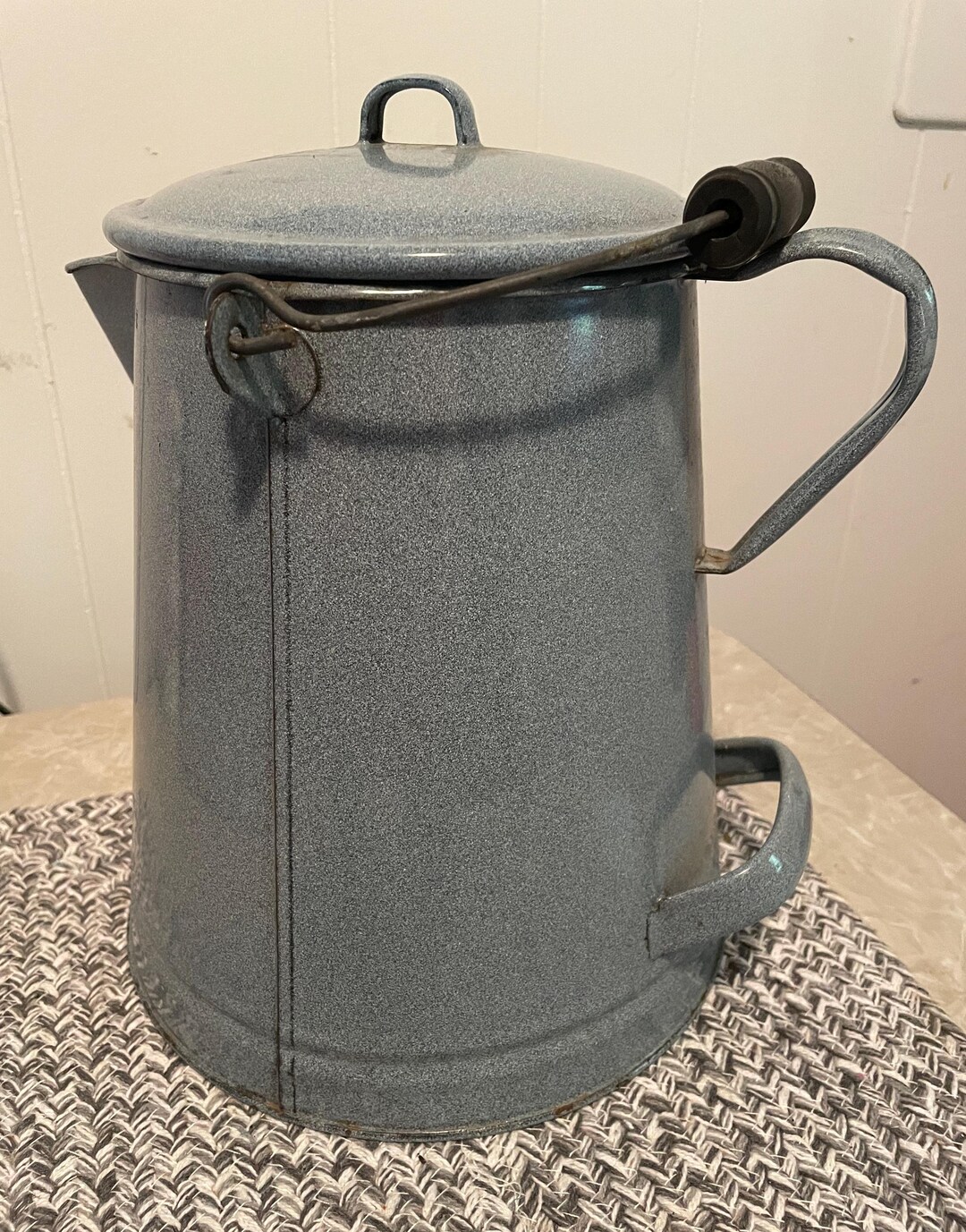 Vintage LARGE Gray Enamelware Kettle. Coffee Pot Tea Kettle Boiler Mid ...