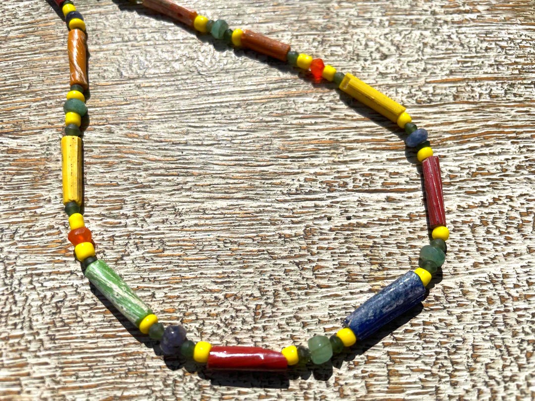 Ancient Roman Glass & Precious Gemstone Necklace. Faceted Emerald ...