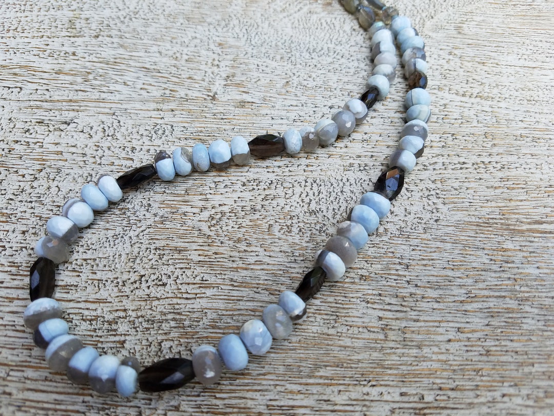 Powder Blue Peruvian OPAL Necklace: Rare Blue & Brown Striated Opal ...