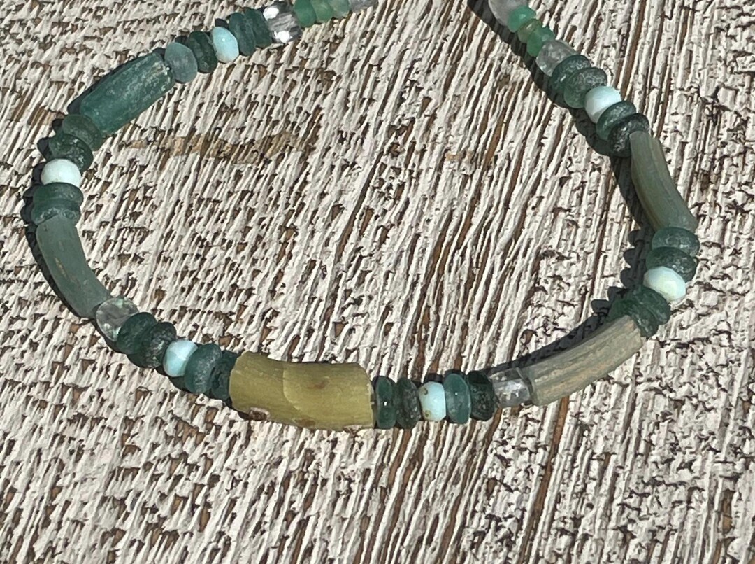 Ancient Antique Roman Glass & Natural Gemstone Bracelet. Opal, Fluorite ...