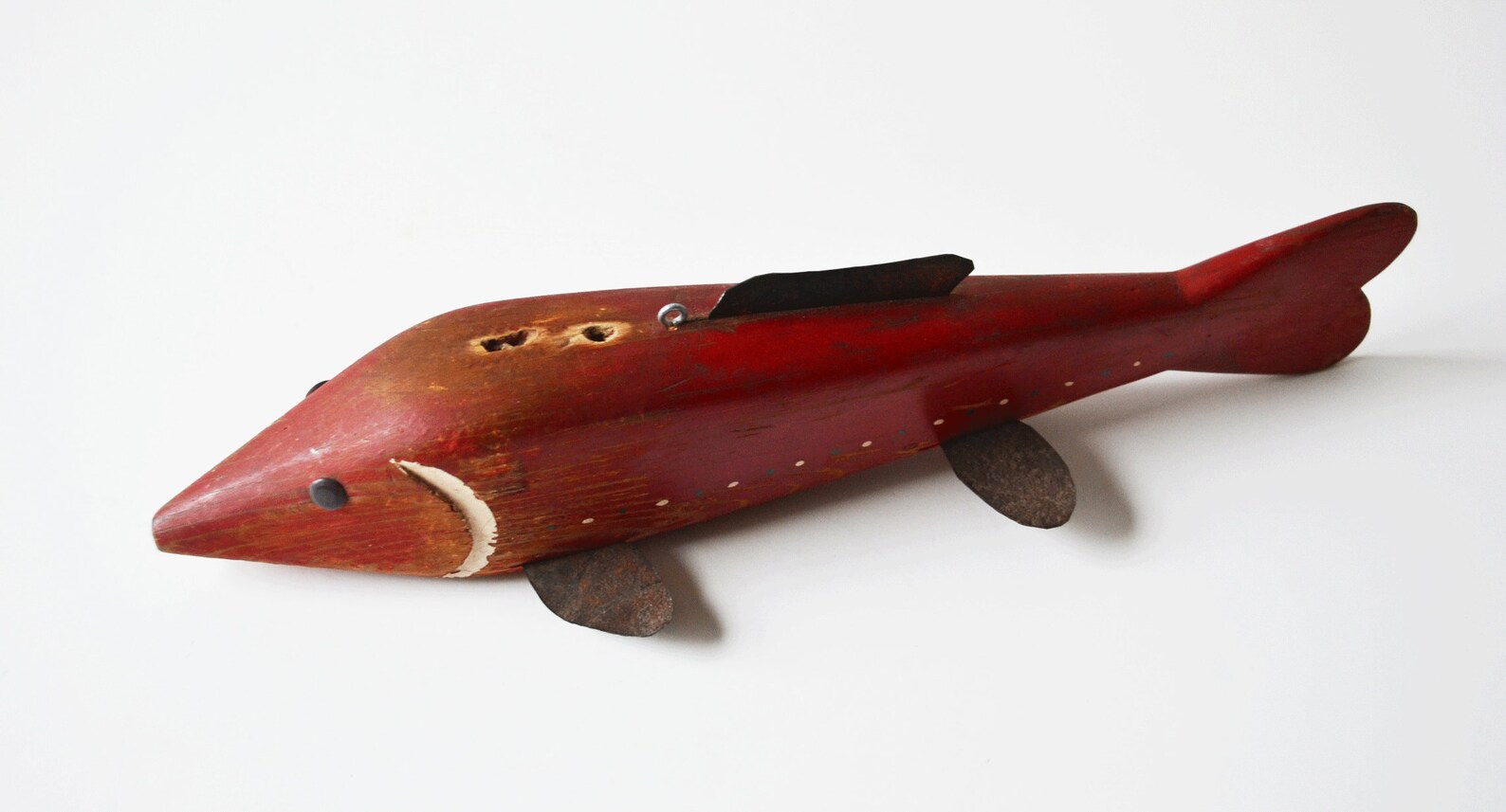 Vintage Fish Decoy Red Paint Wood and Metal Fishing Folk Art - Etsy
