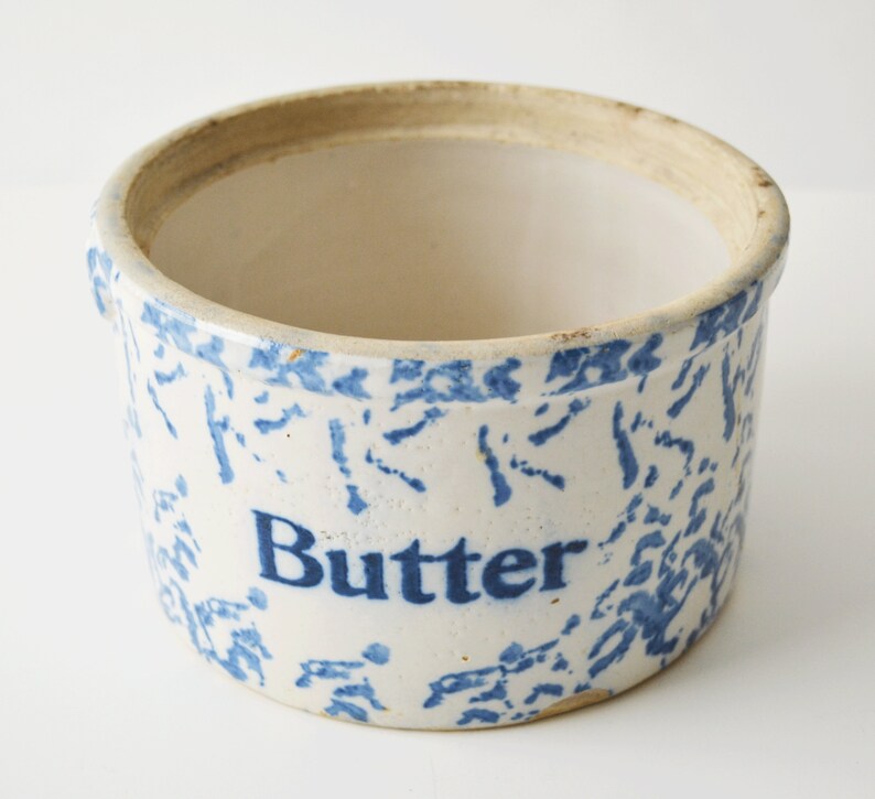 Antique Butter Crock Blue and White Spongeware - Etsy