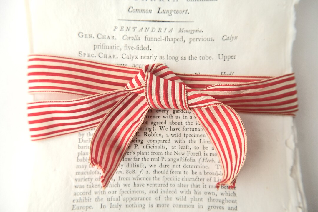 Antique Paper Stack, Silk Ribbon, Red White, Farmhouse Decor - Etsy